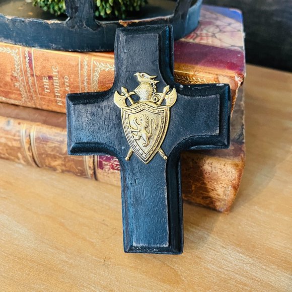 Vintage | Accents | Vtg Wood Cross With Coat Of Arms | Poshmark